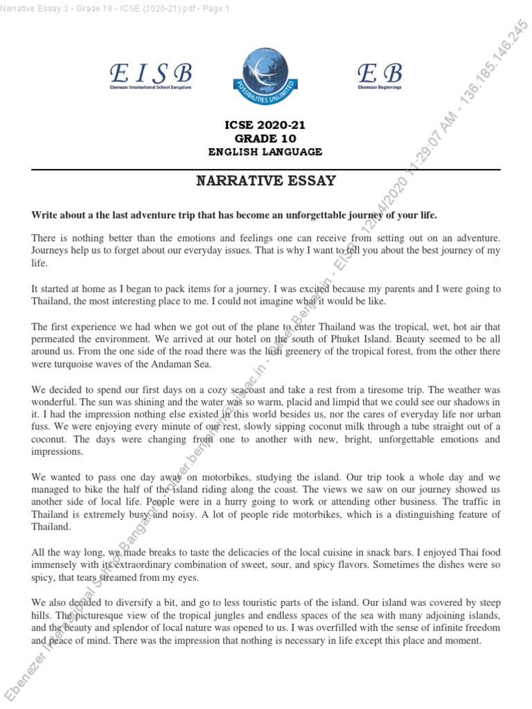 Narrative Essay 3 - Grade 10 - ICSE (2020-21) | PDF | Foods | Cuisine