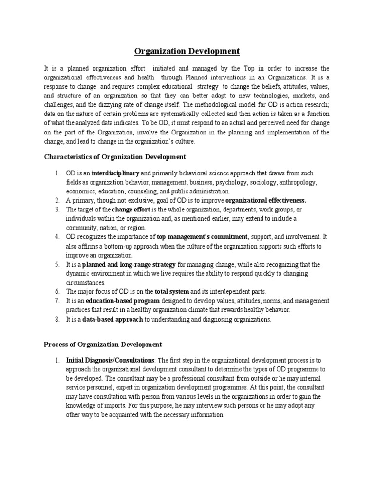 Characteristics of Organization Development | PDF | Organization ...