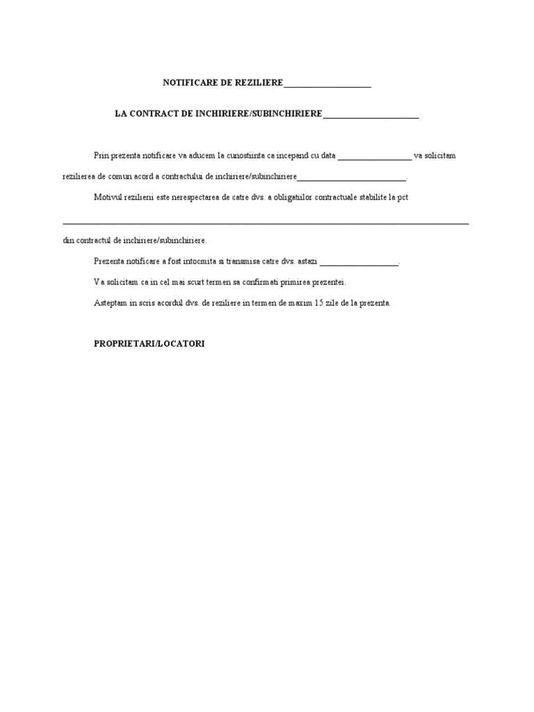 Notificare Reziliere Mod | PDF