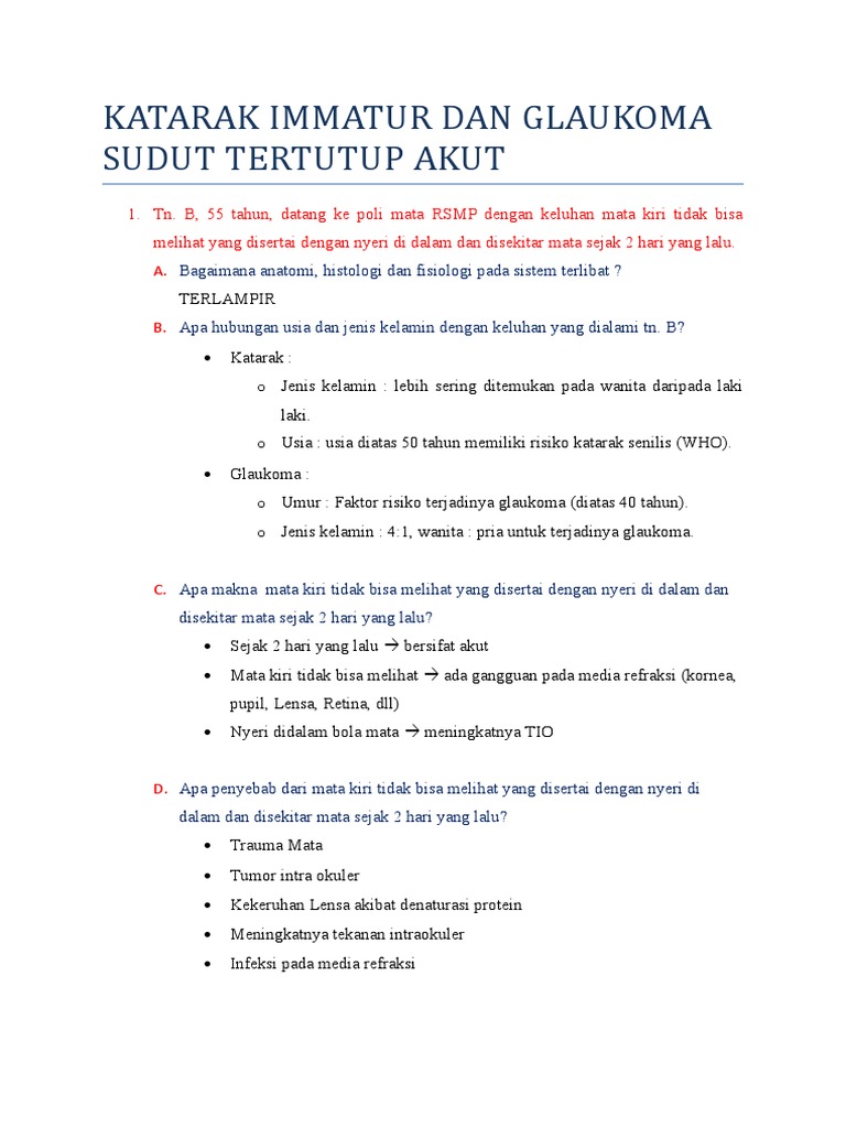 Katarak Immatur Dan Glaukoma Sudut Tertutup Akut | PDF