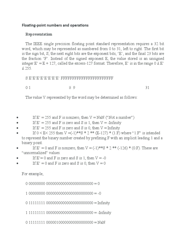 Floating-Point Numbers and Operations Representation | PDF | Computer ...