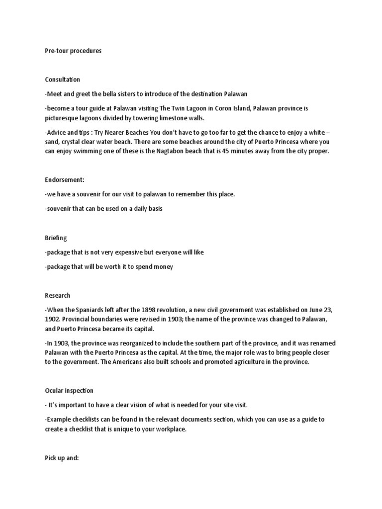 Pre Tour Procedures | PDF | Travel