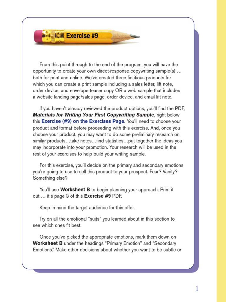 Materials For Writing Your First Copywriting Sample, Right Below | PDF ...