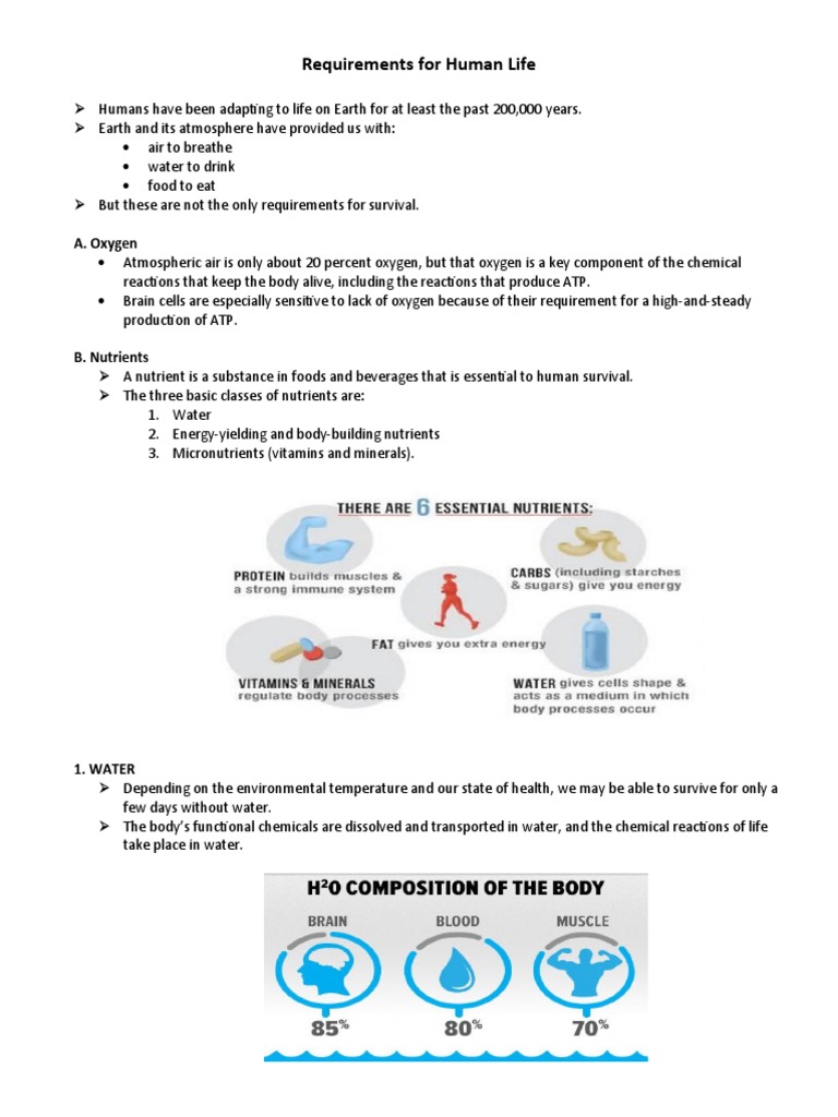 Requirements For Human Life | PDF | Nutrients | Hypothermia