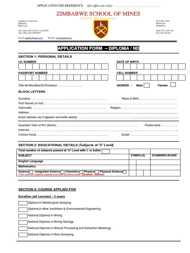 ZSM Application Form - Diploma and ND Courses | PDF | Metallurgy