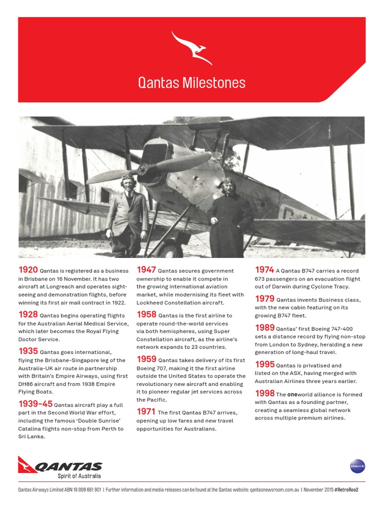 FACT SHEET Qantas Milestones | PDF | Airlines | Aeronautics