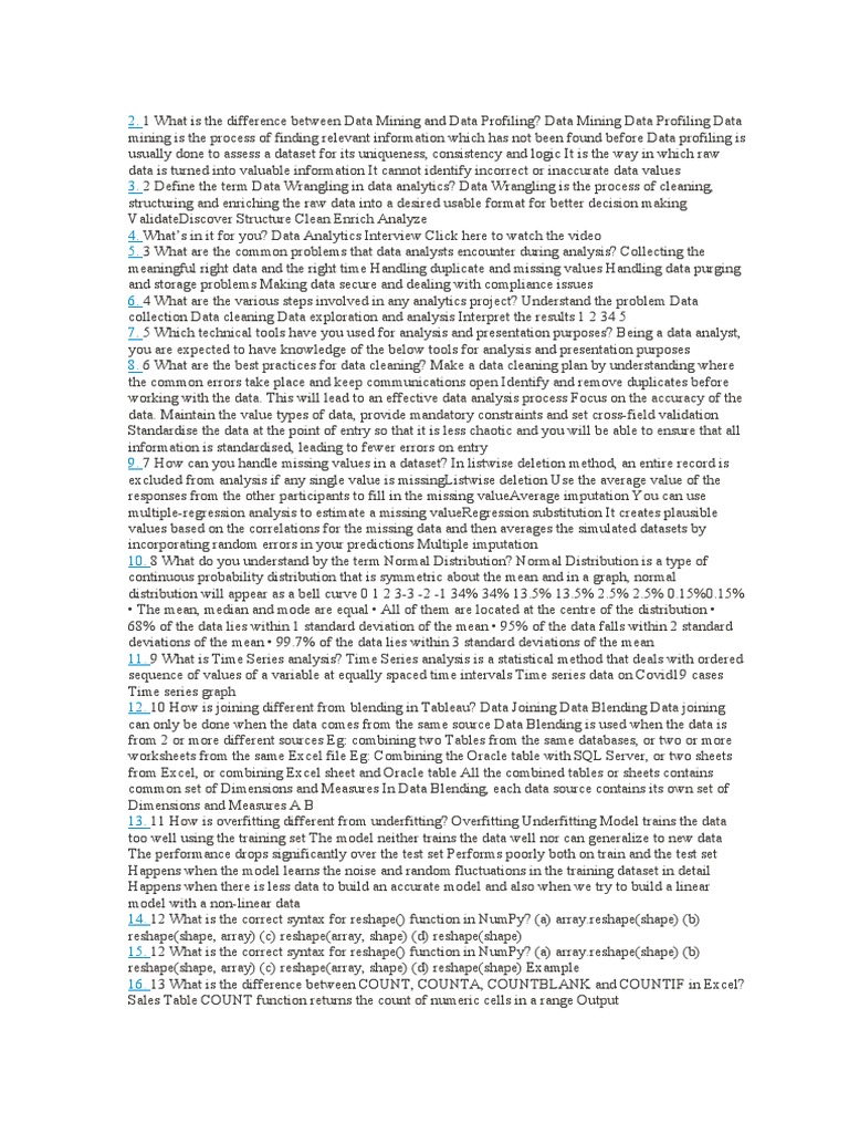 Data Analytics Questions | PDF | Data Analysis | Statistics