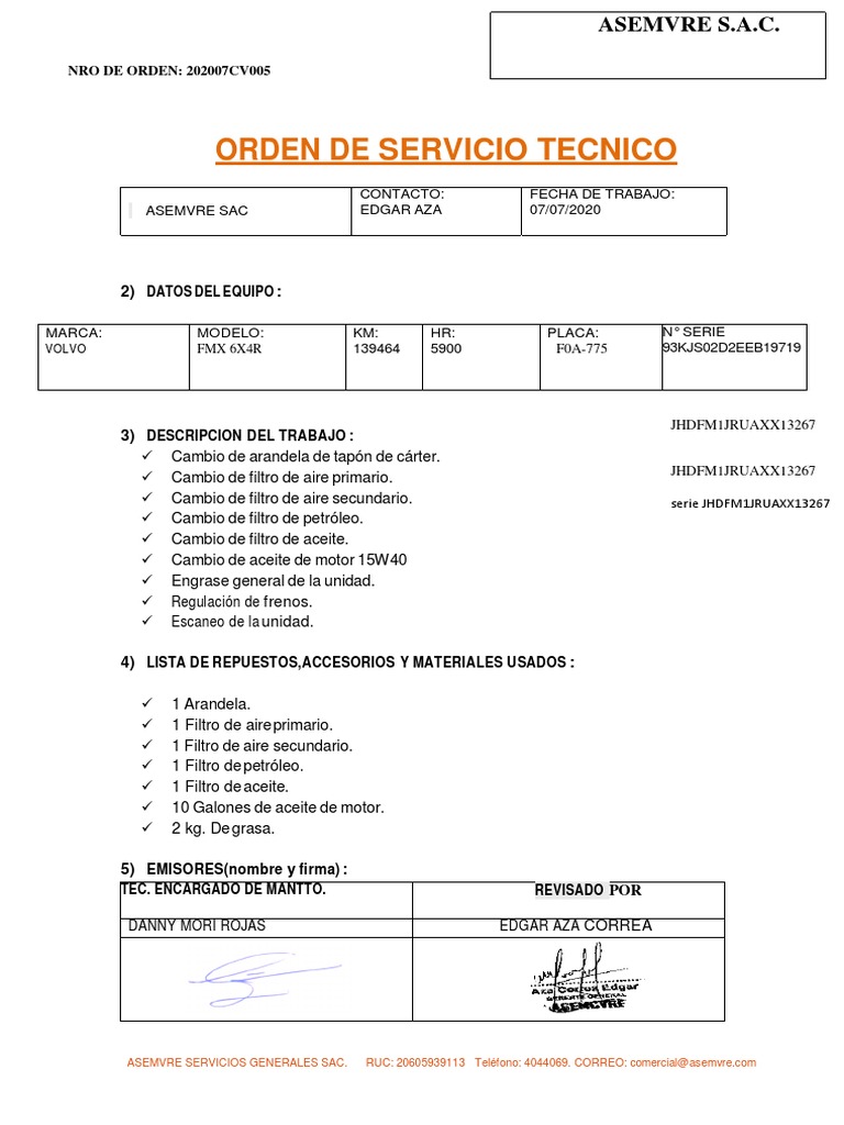 Orden De Servicio: Ejemplos, Formatos 2024 – OVSKI