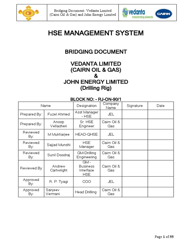 Bridging Document CIL - JEL Rev 01 Drilling 06 07 2017 | PDF | Waste Management | Drilling Rig