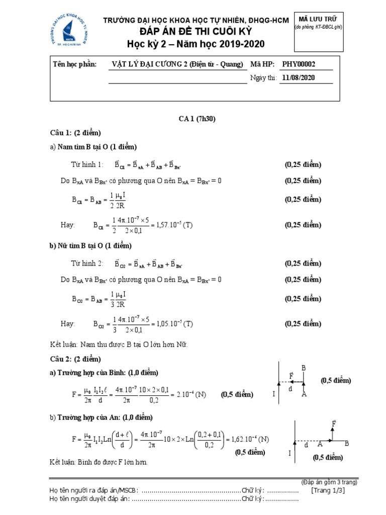 Dap An HK2 2019 2020 Ca 1 | PDF