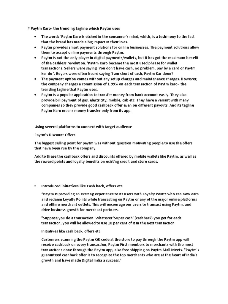 # Paytm Karo-The Trending Tagline Which Paytm Uses | PDF | Online ...