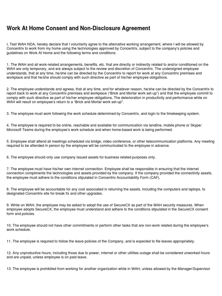 WAH Consent and NDA Form | PDF | Confidentiality | Employment