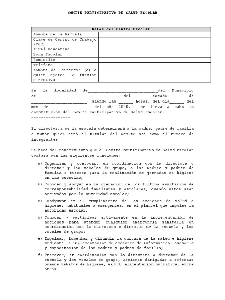 Comitei Participativo de Salud Escolar Ag 1 | PDF