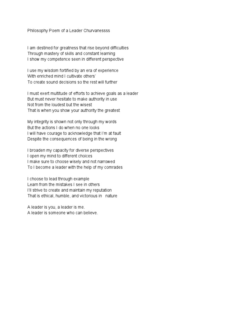 Philosophy Poem of A Leader Churvanessss | PDF | Self-Improvement