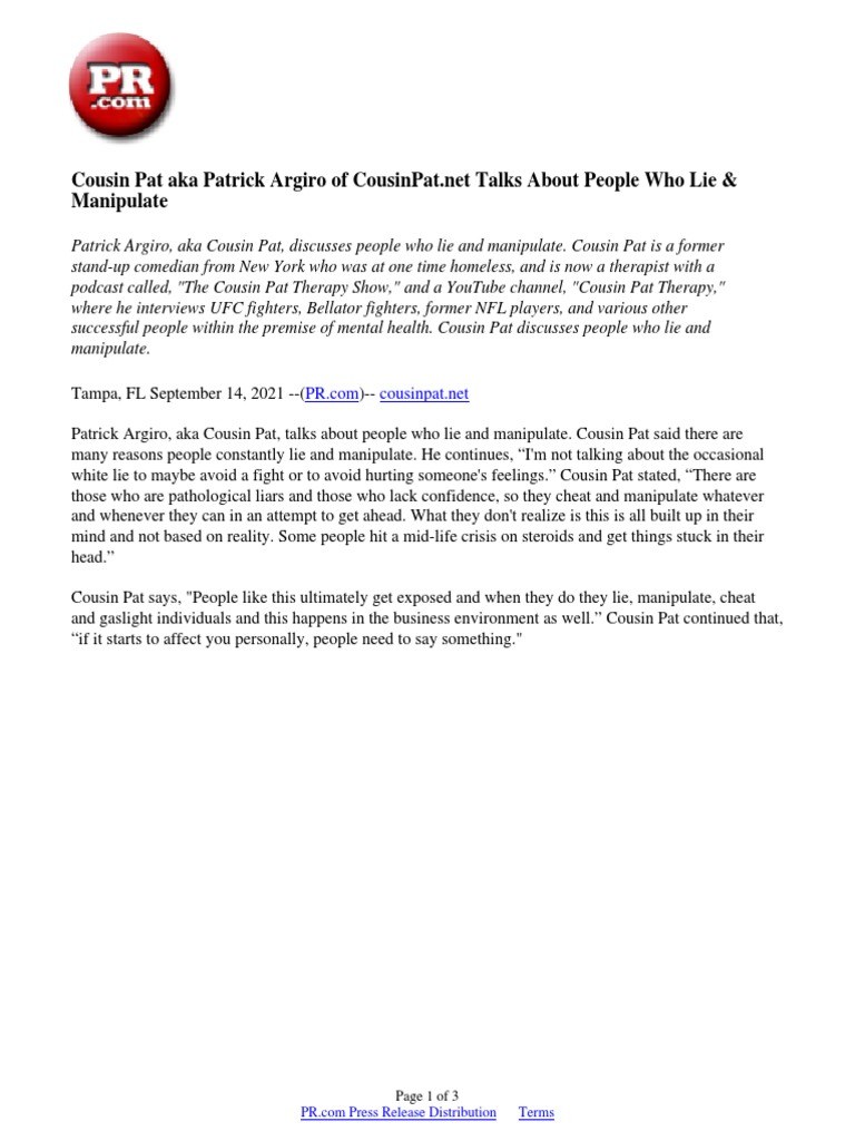 Cousin Pat on Lies and Manipulation | PDF | Psychology | Behavioural ...