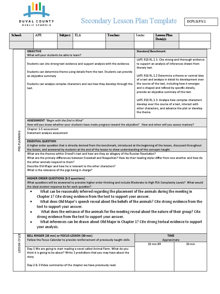 ELA Lesson Plan: Analyzing Animal Farm | PDF | Lesson Plan | Learning