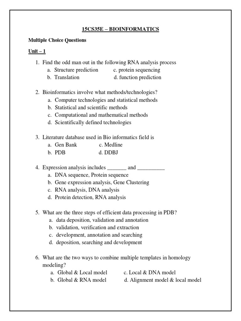 15CS35E-BI - MCQ and Fillups - 1712022 - M.Gayathri | PDF | Bioinformatics | Gene Expression