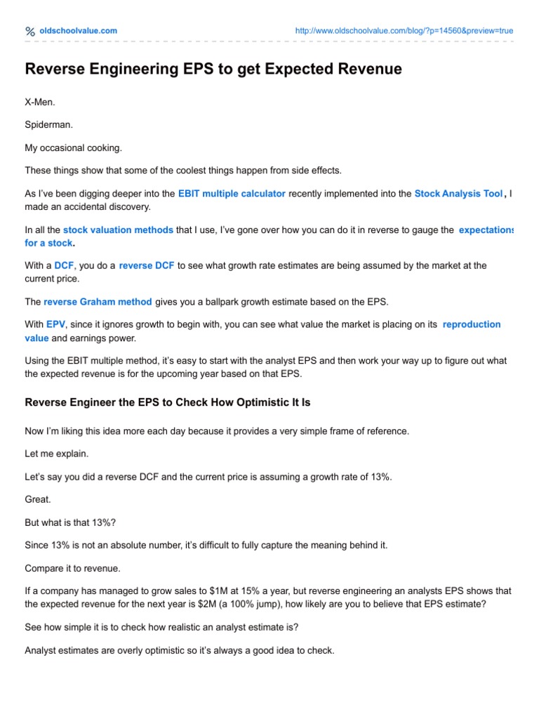 Reverse EPS for Revenue Forecast | PDF | Stock Valuation | Valuation ...