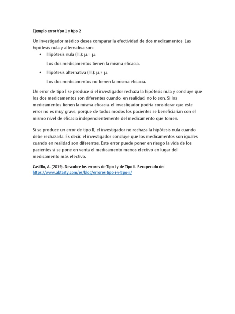 Ejemplo Error Tipo 1 y Tipo 2 | PDF