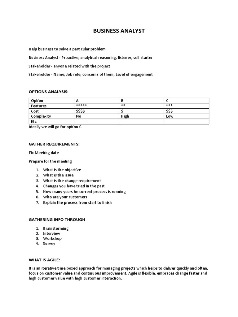 Business Analyst: Options Analysis | PDF | Agile Software Development ...