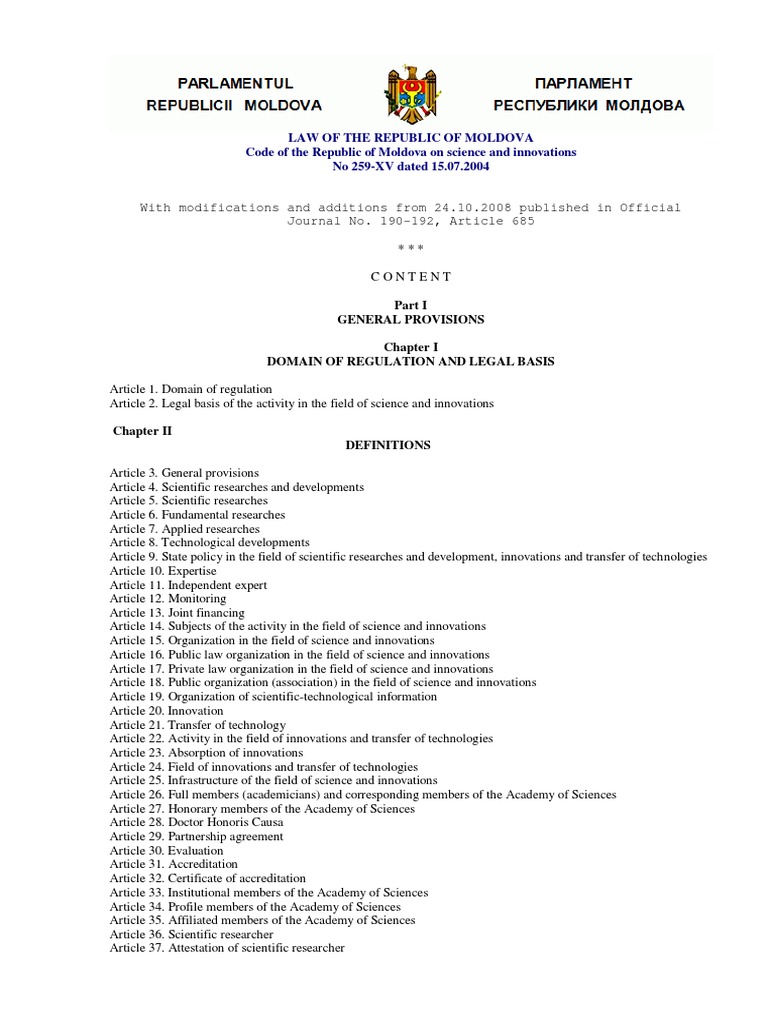 Code of The Republic Moldova On Science and Innovations | PDF | Science ...
