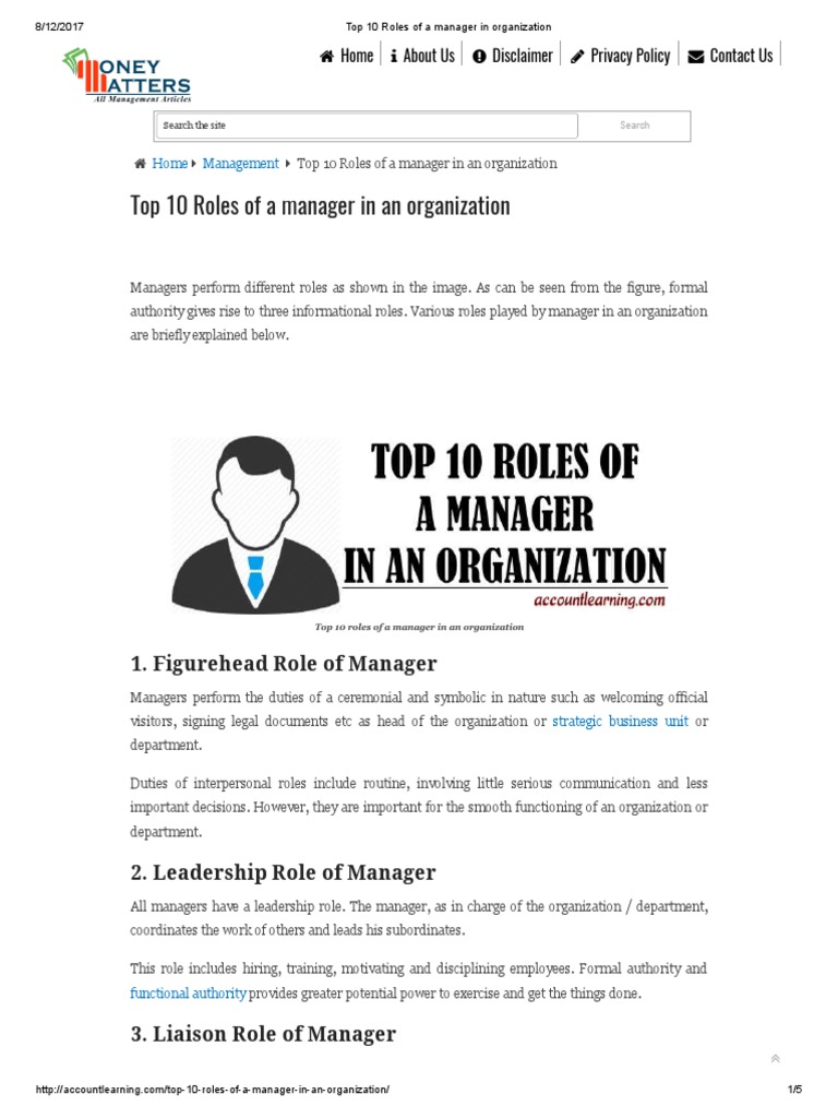 Top 10 Roles of A Manager in Organization | PDF | Leadership ...