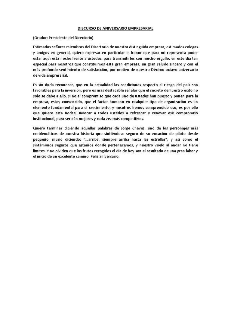 Discurso de Aniversario Empresarial | PDF