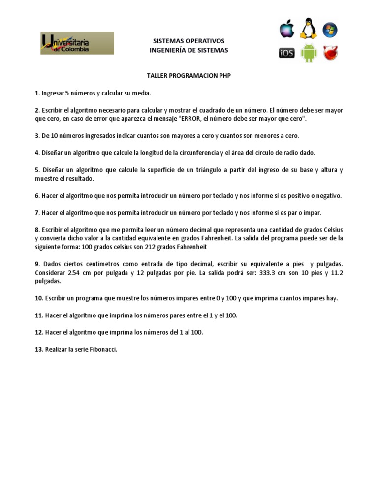 Taller No 4 - Algoritmos PHP | PDF