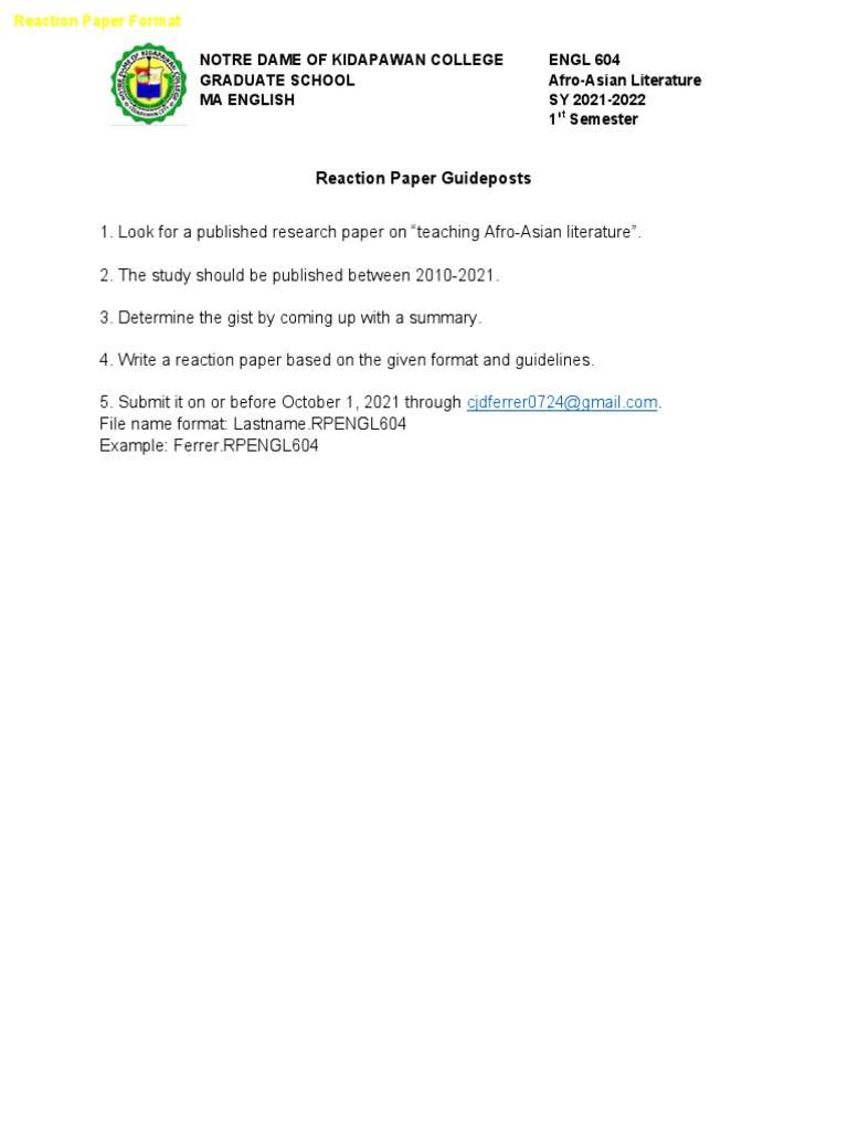 Reaction Paper Guideposts Format ENGL 604 | PDF