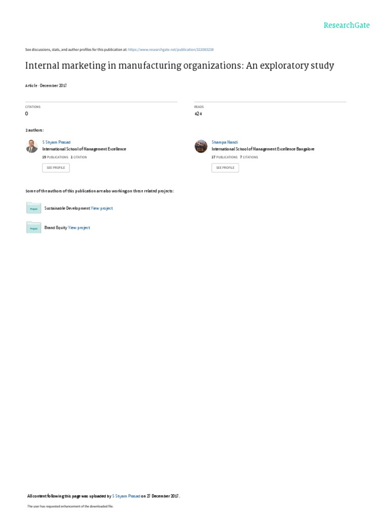 Internal Marketing in Manufacturing Organizations: An Exploratory Study ...