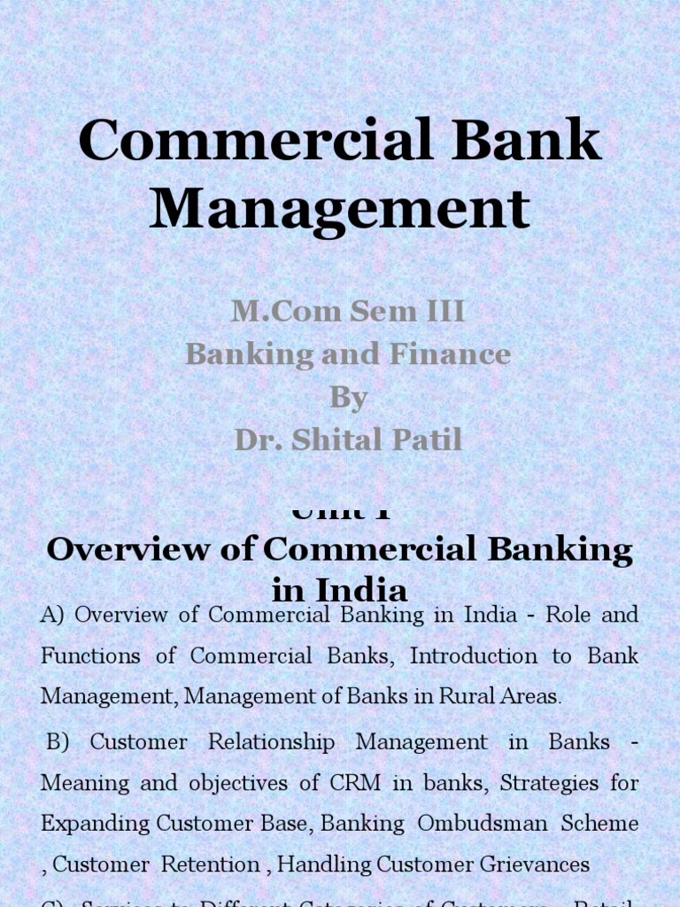 Overview of Commercial Bank Management | PDF | Customer Relationship ...
