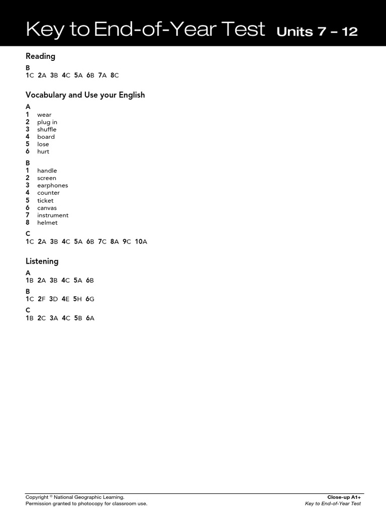 A1+ End-Of-Year Test Key | PDF
