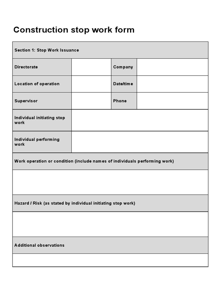 Construction Stop Work Order Form | PDF