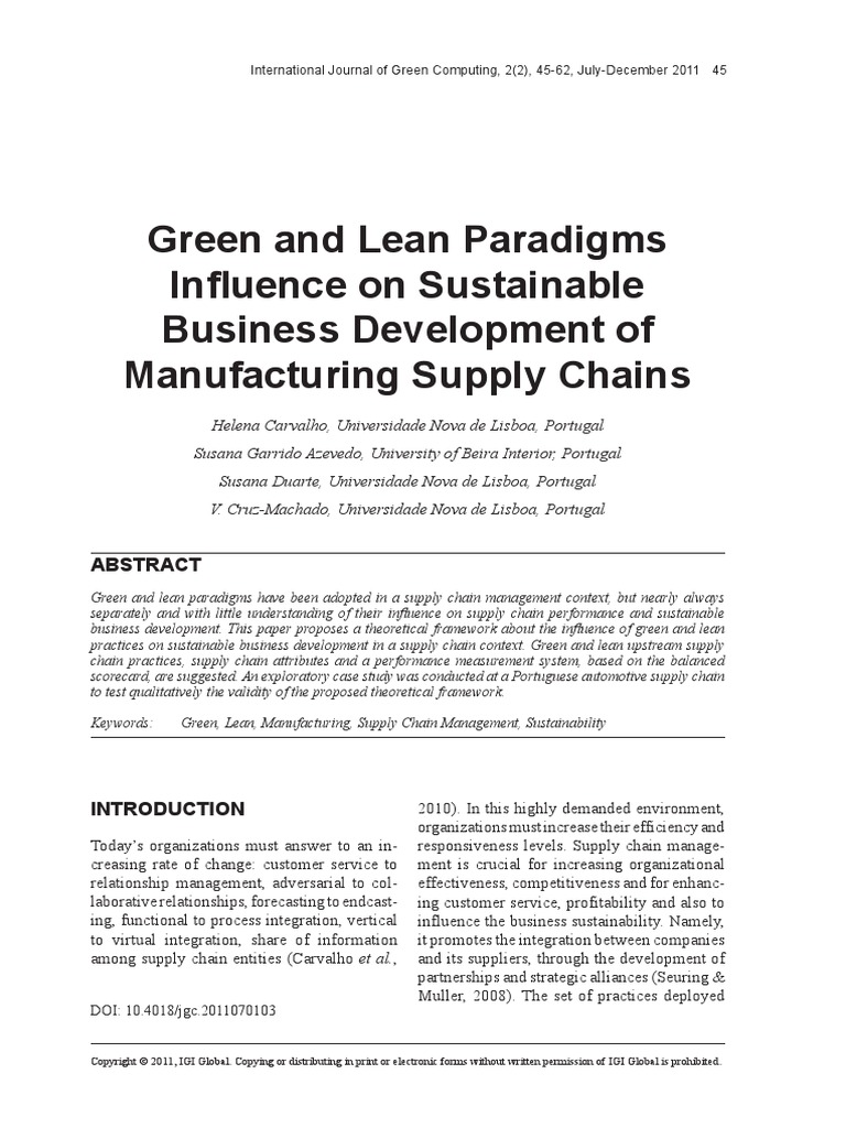 R Green and Lean Paradigms Influence On Sustainable Business Development of Manufacturing Supply ...