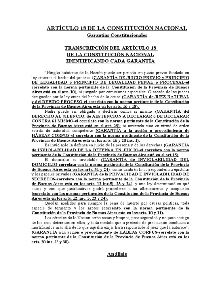 ARTICULO 18 CN-Análisis-Ref - Const. | PDF | Debido al proceso ...