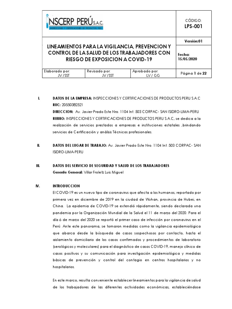 Lineamientos para La Vigilancia Prevencion y Control de La Salud de Los ...