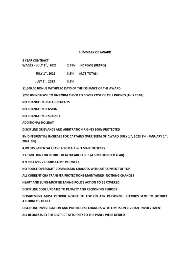 Fop Contract Award 2021-2024 Details | PDF