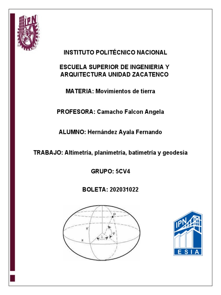 Altimetría, Planimetría, Batimetría y Geodesia | PDF | Geodesia ...