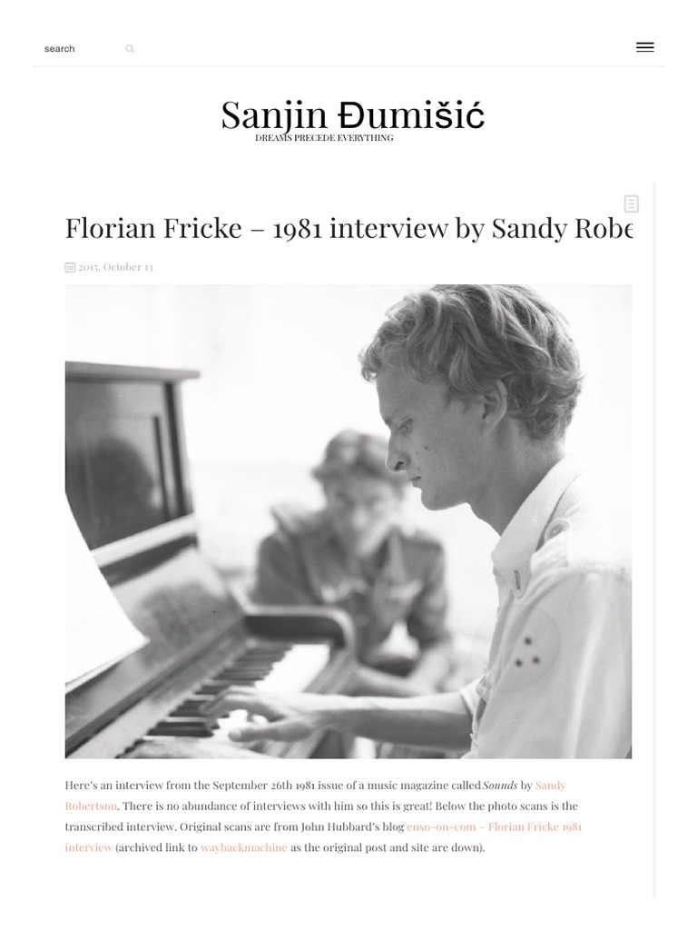 Florian Fricke 1981 Interview by Sandy Robertson | PDF