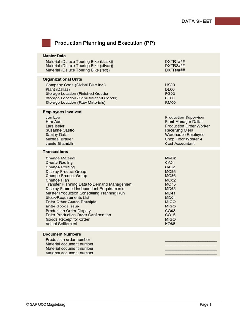 Production Planning and Execution (PP) : Master Data | PDF | Business ...