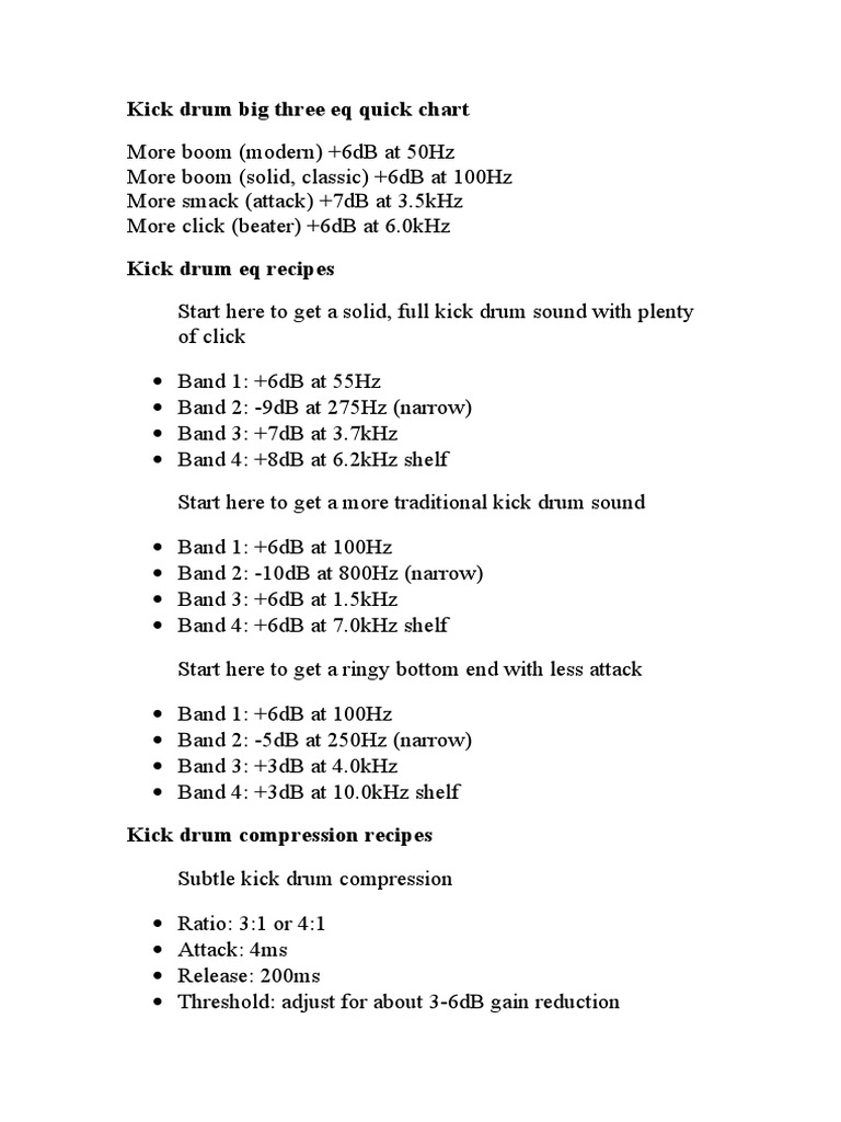 Kick Drum Big Three Eq Quick Chart | PDF | Recording | Signal Processing