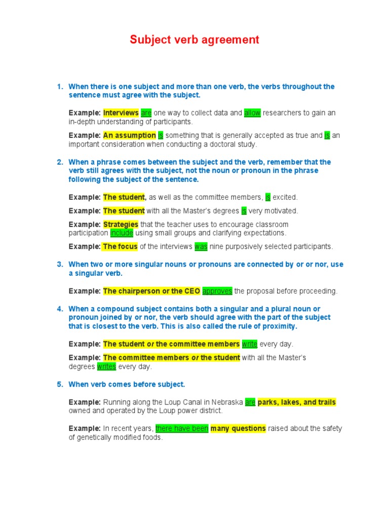 Subject-Verb Agreements | PDF | Grammatical Number | Verb