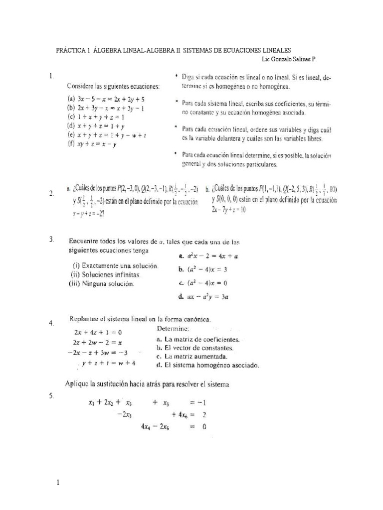 Práctica Sistemas de Ecuaciones Lineales | PDF | Ecuaciones | Matemáticas