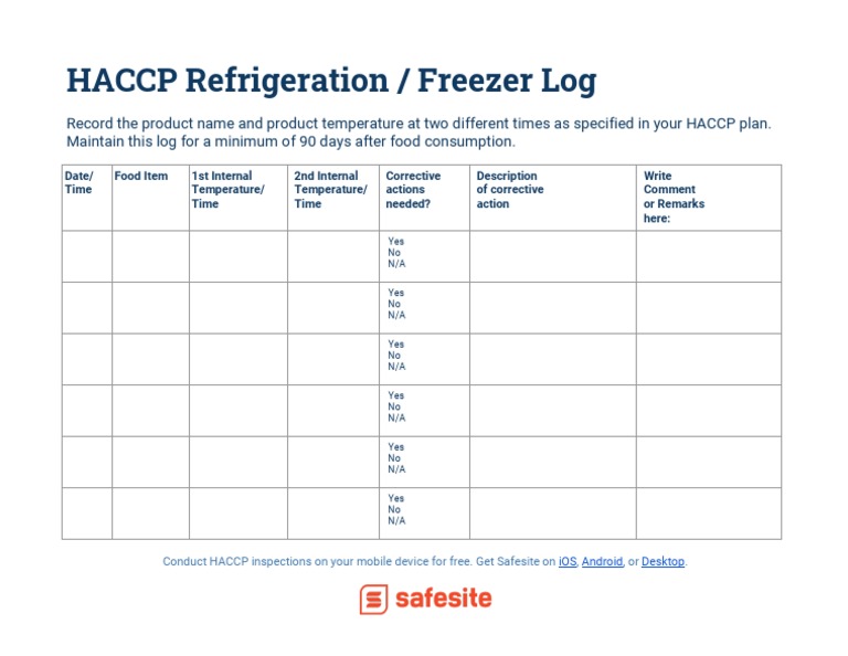 HACCP Refrigeration Temperature Log | PDF | Refrigerator | Engineering ...