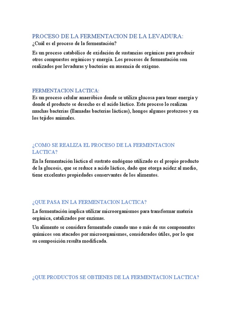Proceso De La Fermentacion De La Levadura Pdf Fermentación Levadura