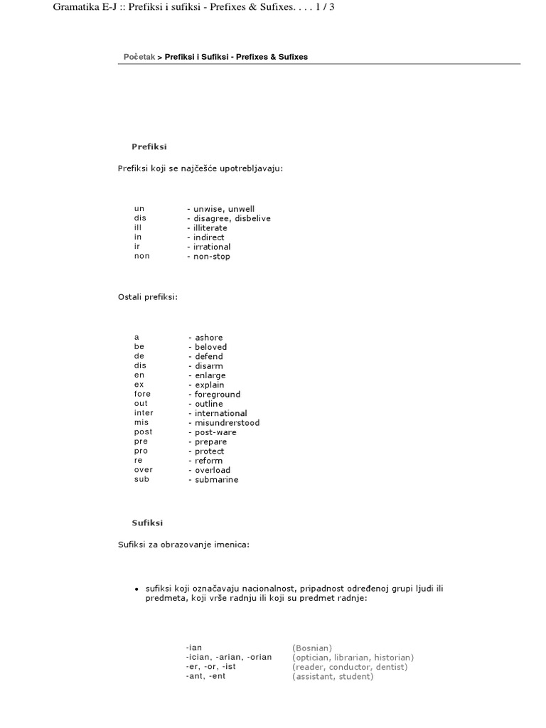 03 - Prefiksi I Sufiksi - Prefixes & Sufixes | PDF