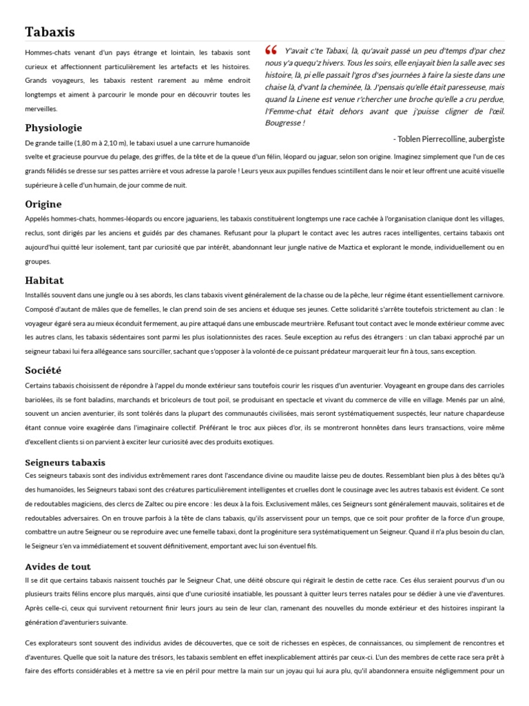 Tabaxis - D&D 5e | Download Free PDF | Felidae