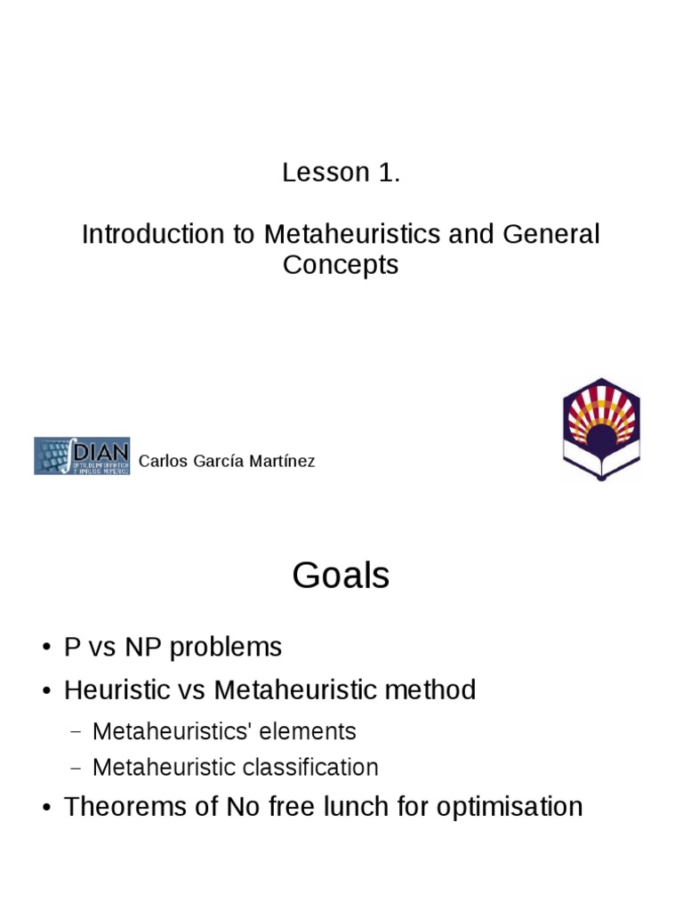 Lesson 1. Introduction To Metaheuristics and General Concepts | PDF | Metaheuristic ...