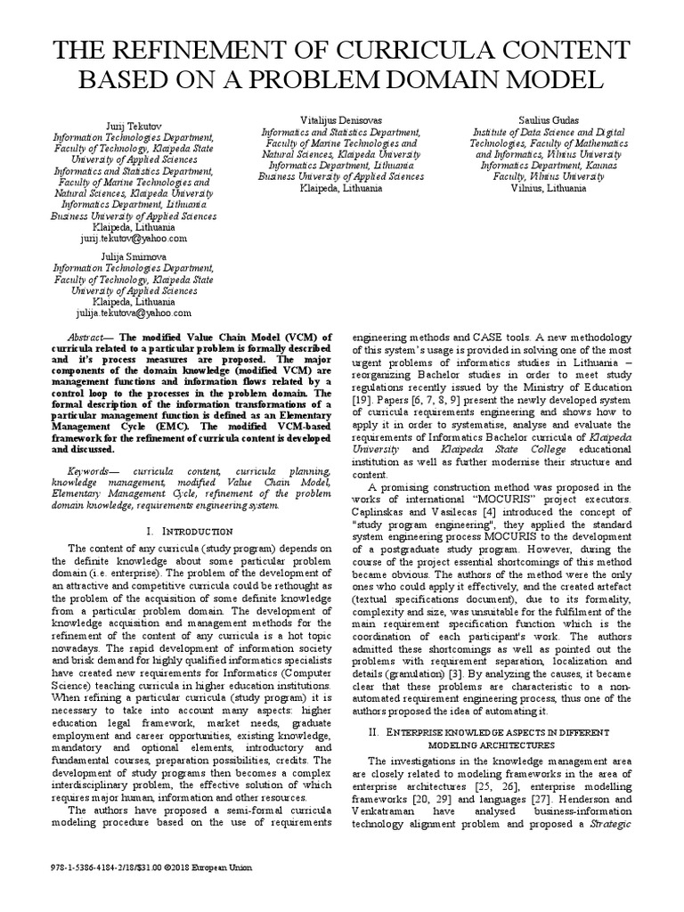 The Refinement of Curricula Content Based On A Problem Domain Model ...