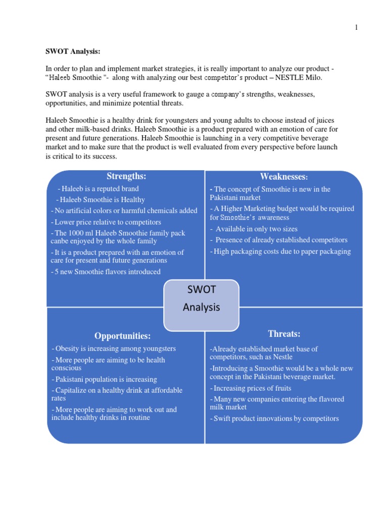 Swot Analysis: Strengths: Weaknesses | PDF | Drink | Swot Analysis
